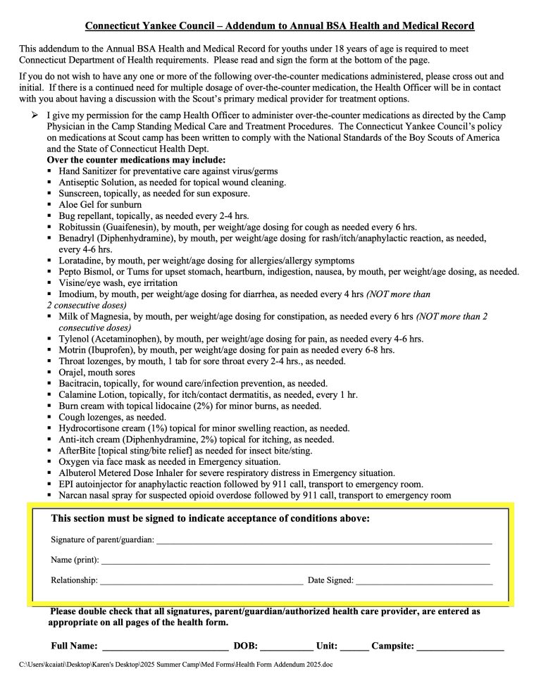 Medical Form - Camp Sequassen